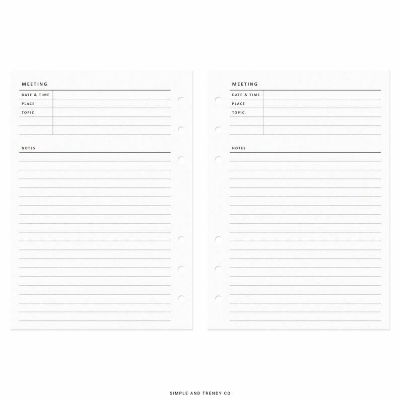 Meeting Notes A6 Inserts Meeting Agenda Work Planner Meeting - Etsy