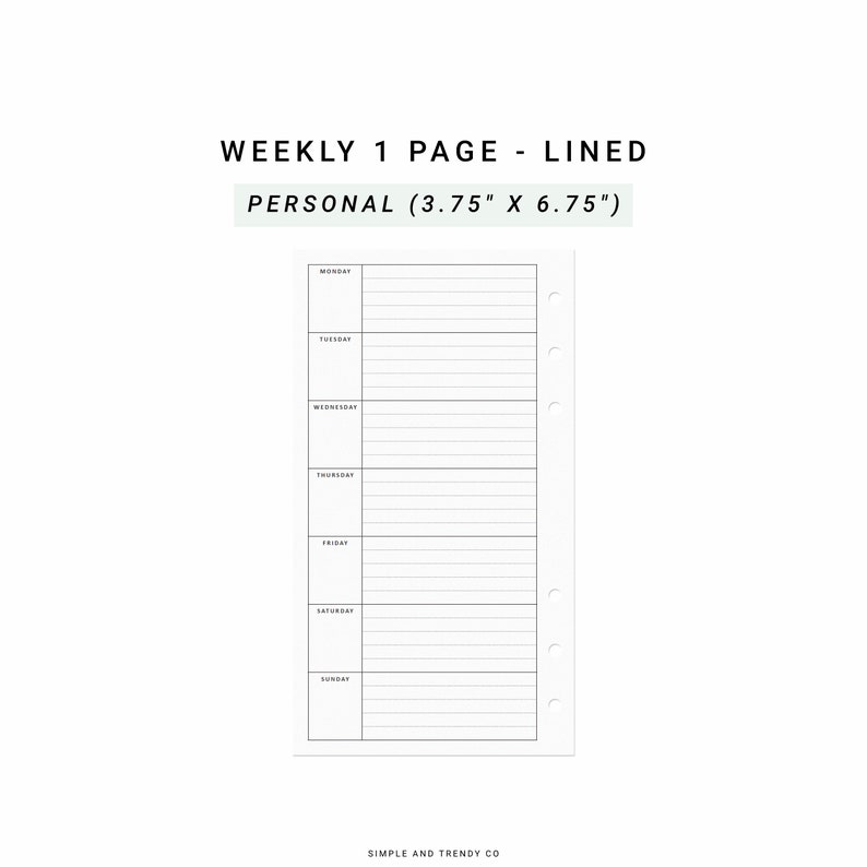 Week on One Page Weekly Planner Pages Printable Personal - Etsy