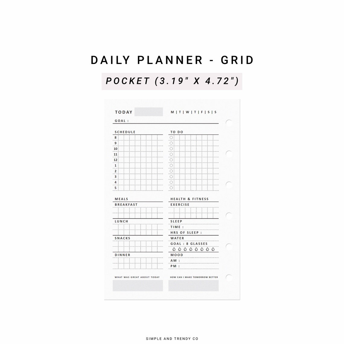 Daily Planner Pocket Size Minimalist Daily Printable Day - Etsy