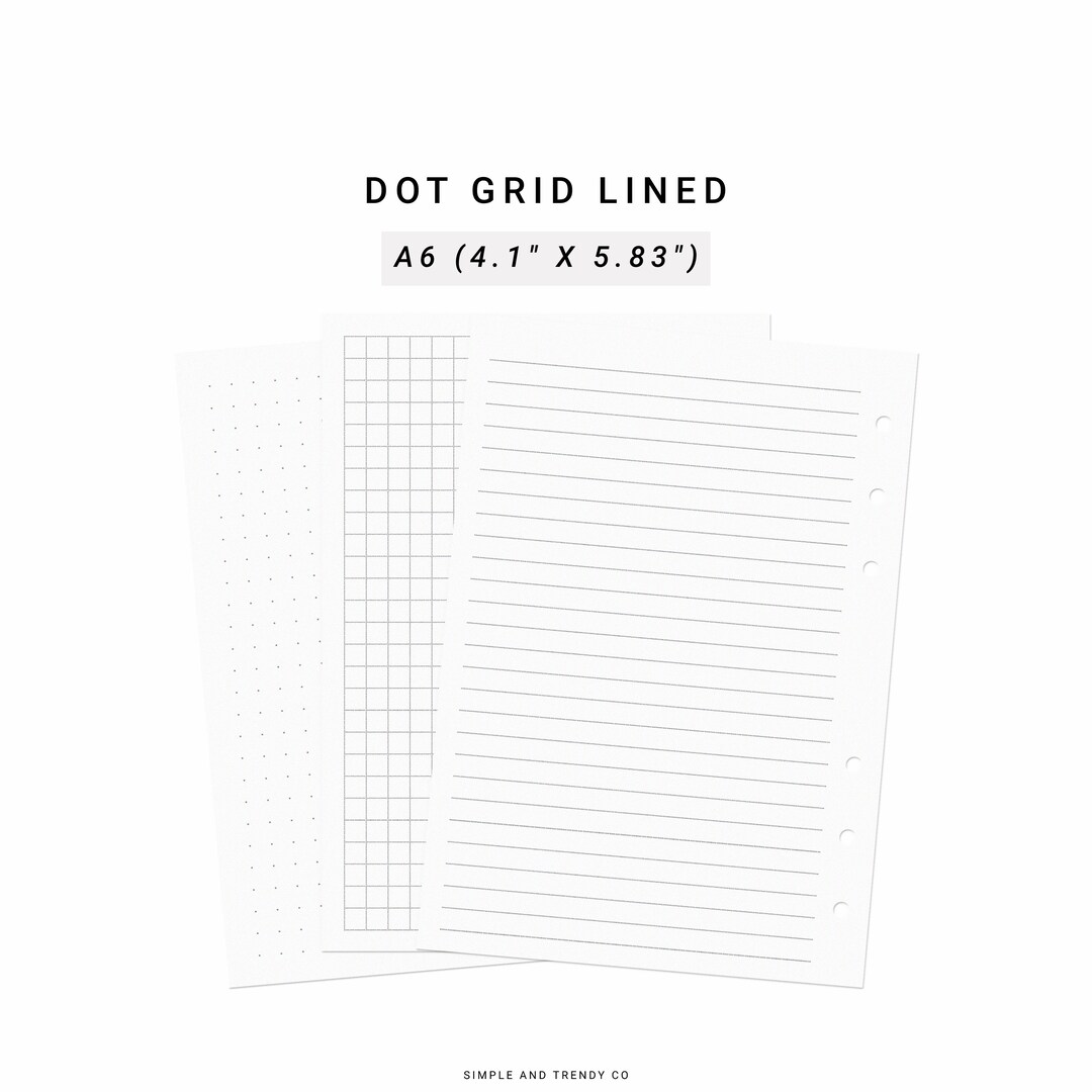 Dot Grid Lined Paper A6 Inserts, Printable Writing Paper Blank Notes ...