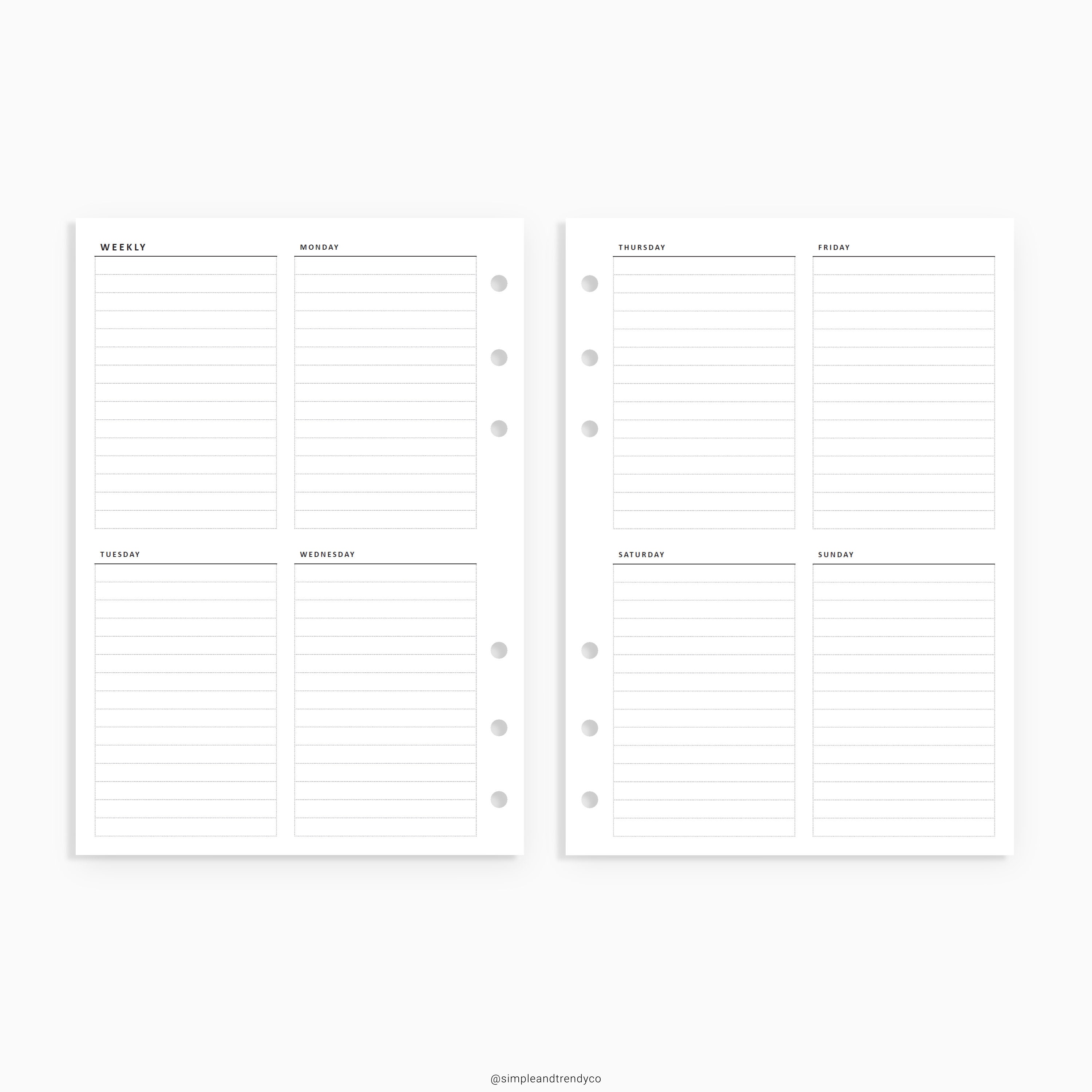 Week on 2 Two Pages Personal Wide Weekly Agenda Vertical | Etsy