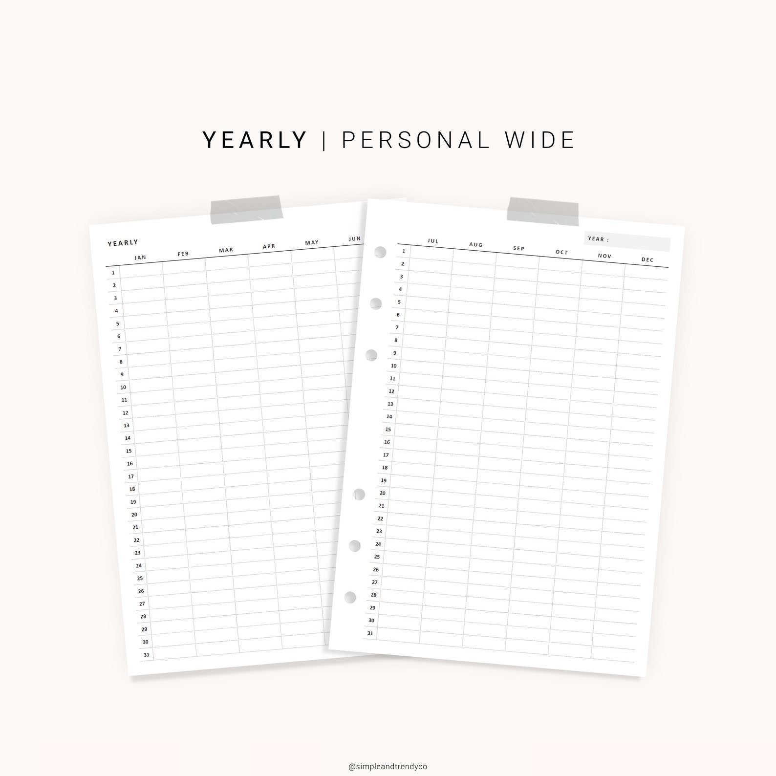Yearly Vertical Planner 2 Page Personal Wide Printable Yearly | Etsy