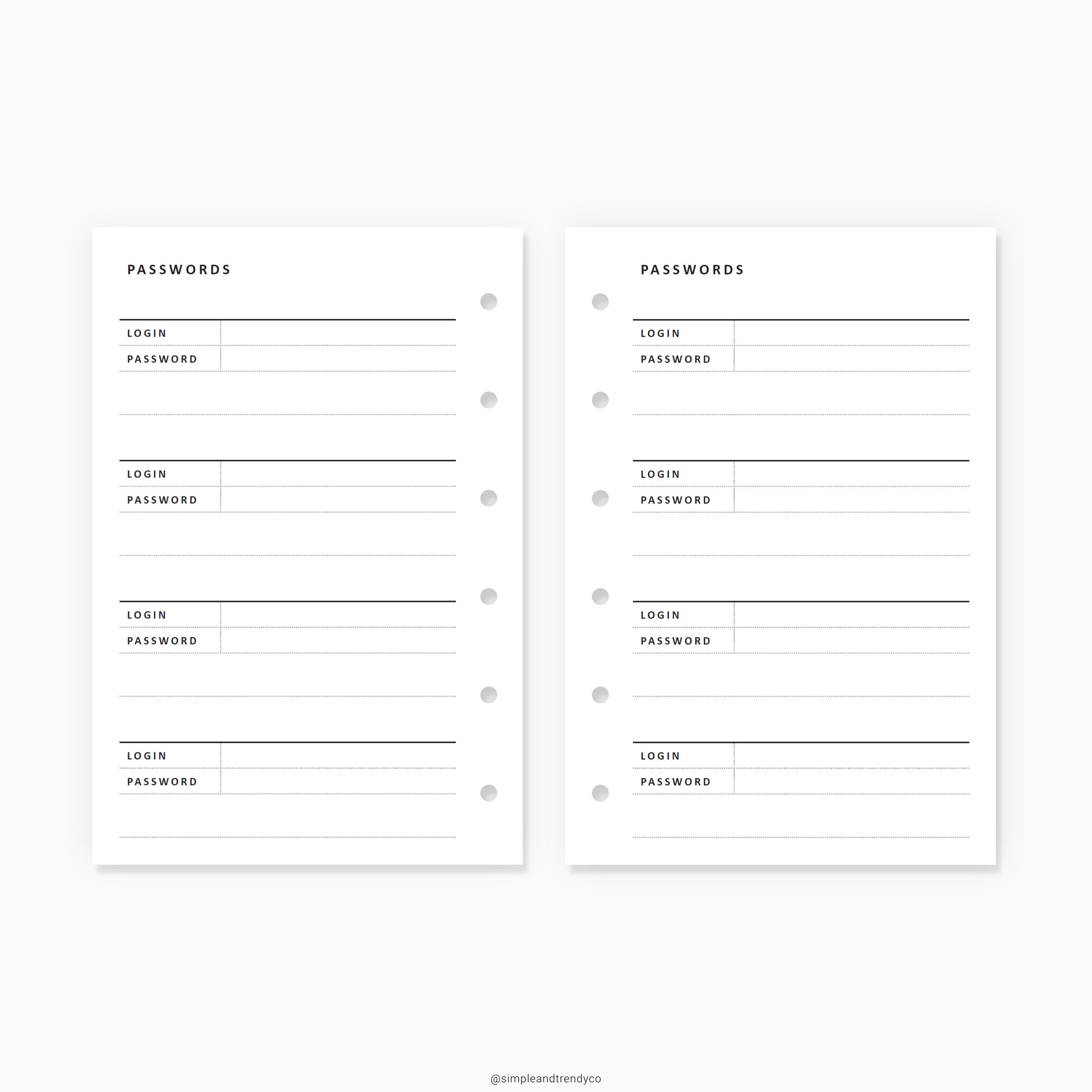 Printable Password Log Pocket size Password Keeper Password | Etsy