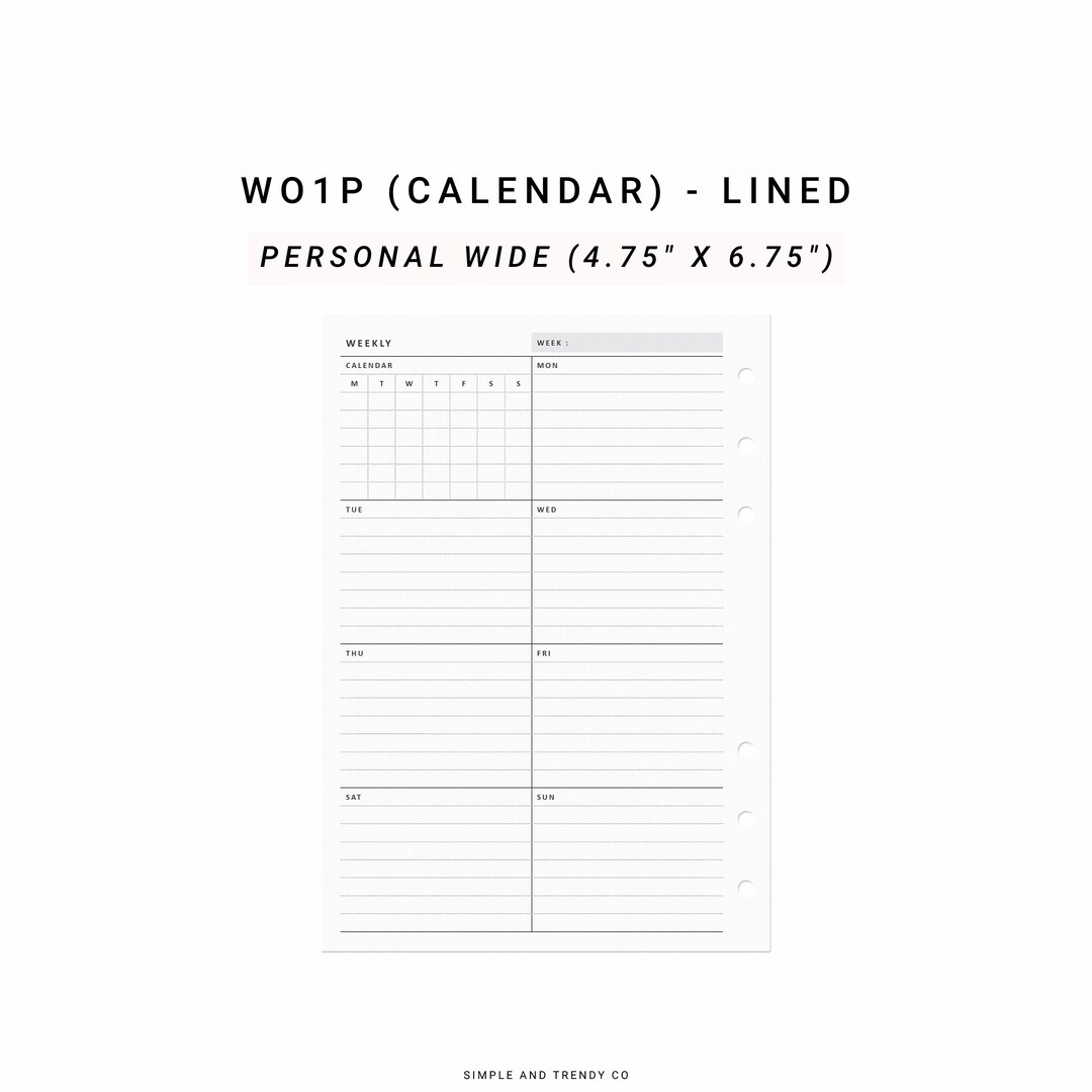Week on One Page Printable Personal Wide, Weekly 1 Page Vertical Weekly ...