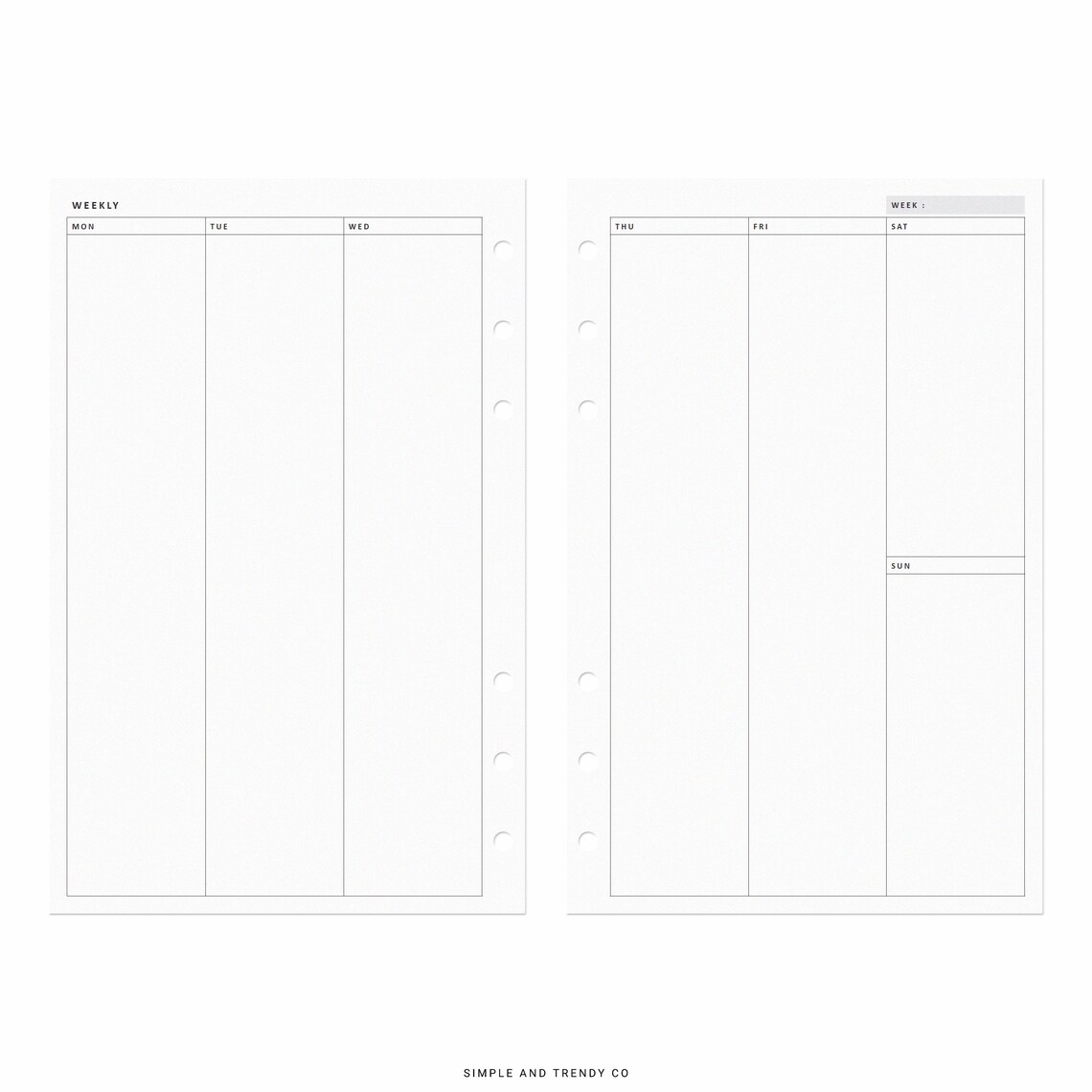 Vertical Weekly Planner Half Size Half Letter Inserts Weekly - Etsy