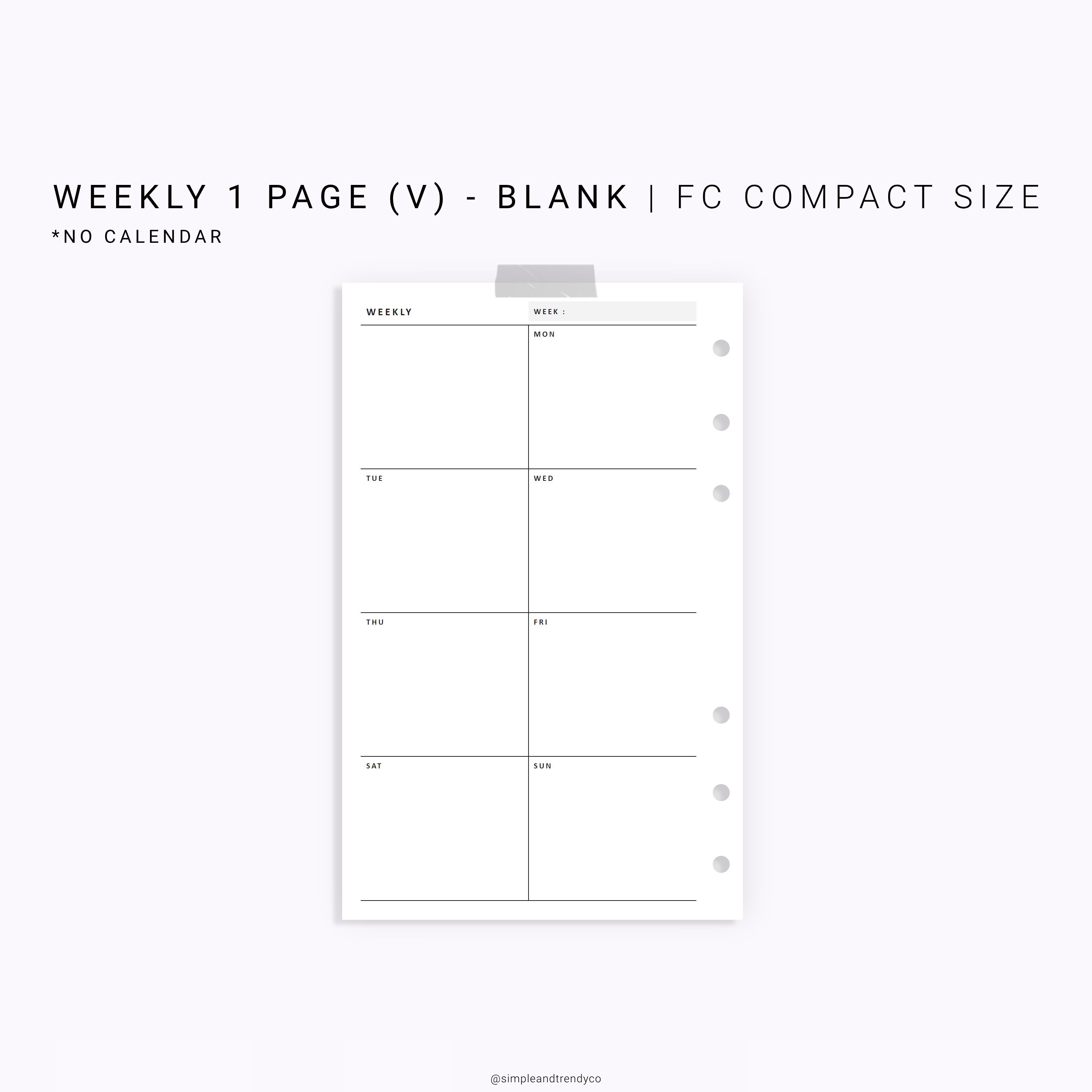 Week on One Page Printable FC Compact Weekly 1 Page Vertical | Etsy