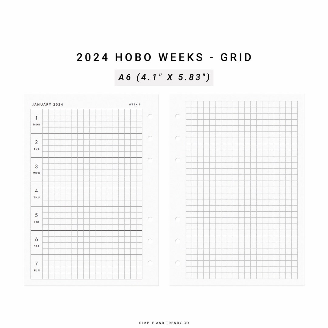 2024 Hobo Weeks Grid A6 Inserts, Weekly Planner, Printable WO2P - Etsy