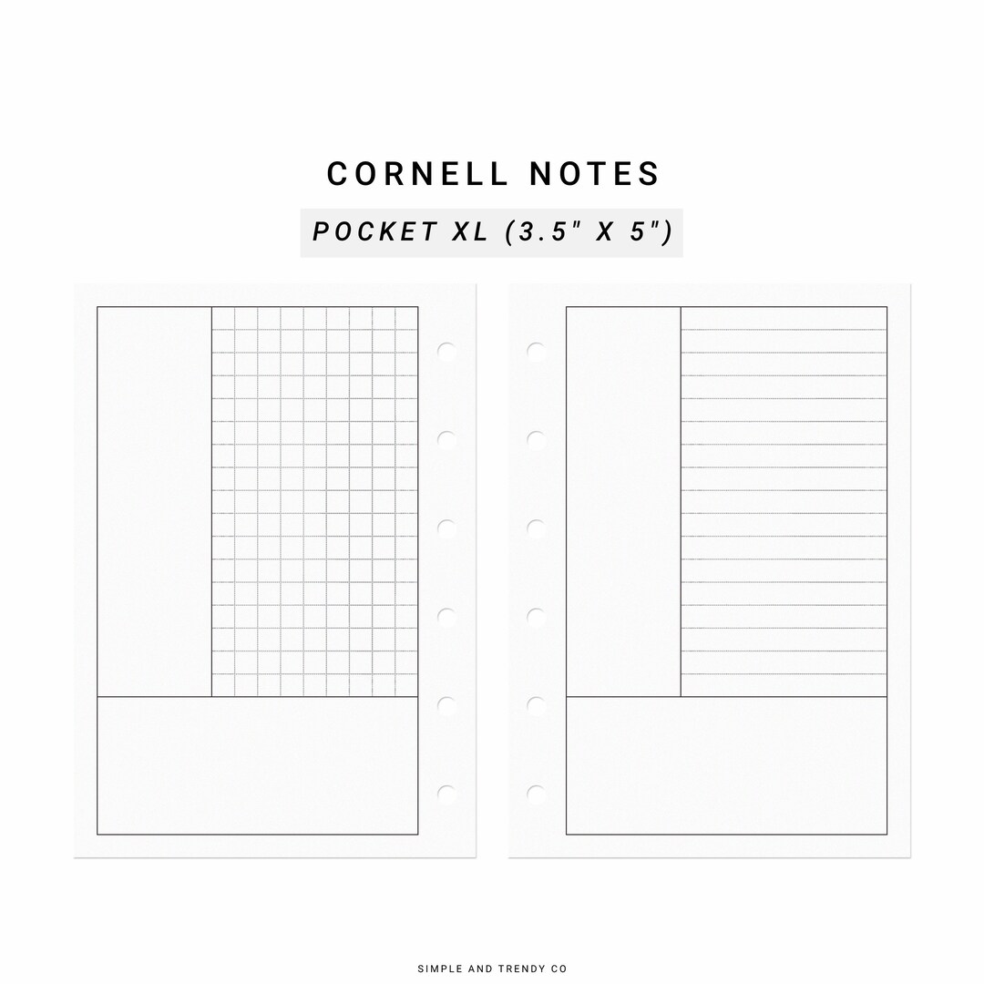 Cornell Notes Printable Notes Set Pocket XL, Cornell Notes Taking ...