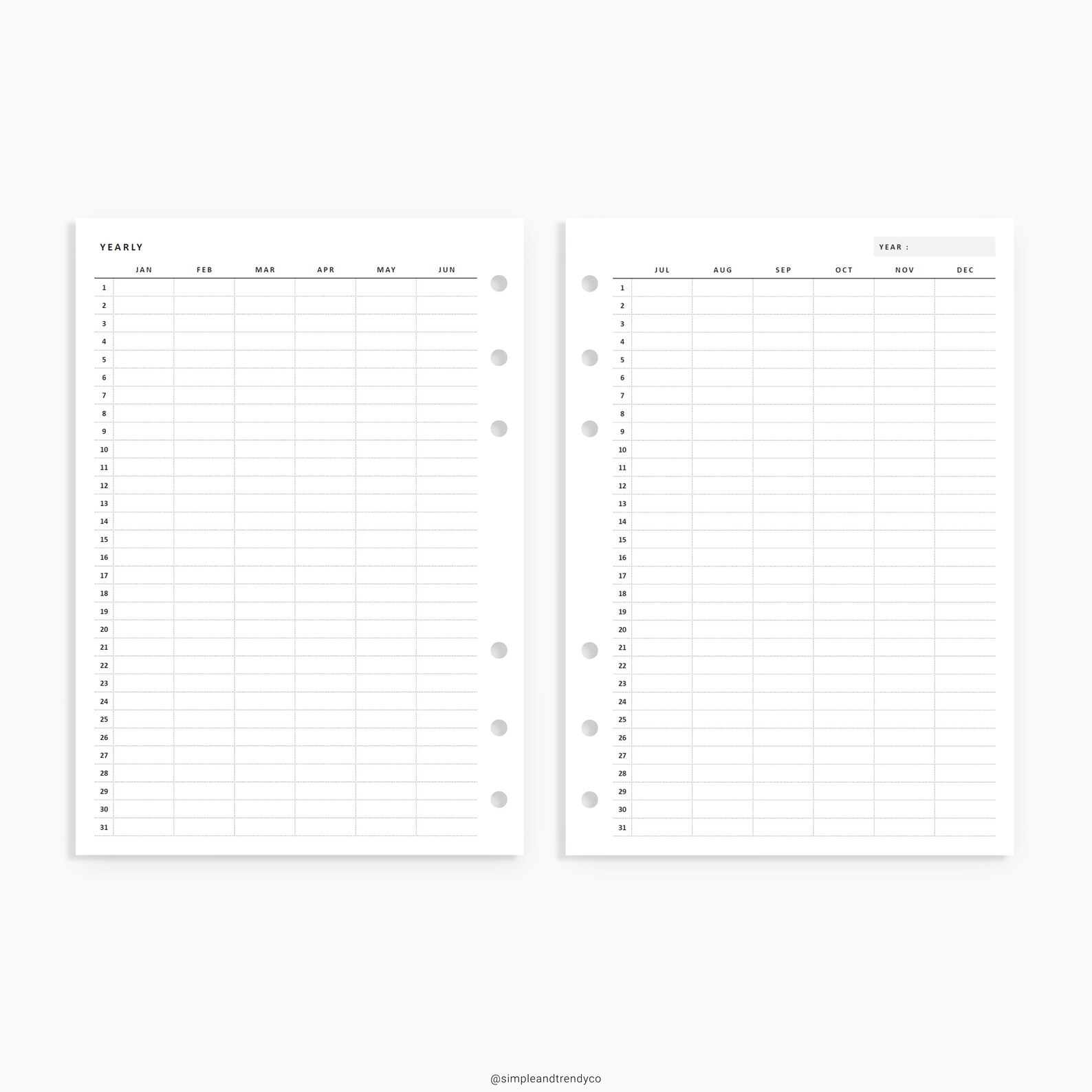 Yearly Vertical Planner 2 Page Personal Wide Printable Yearly | Etsy