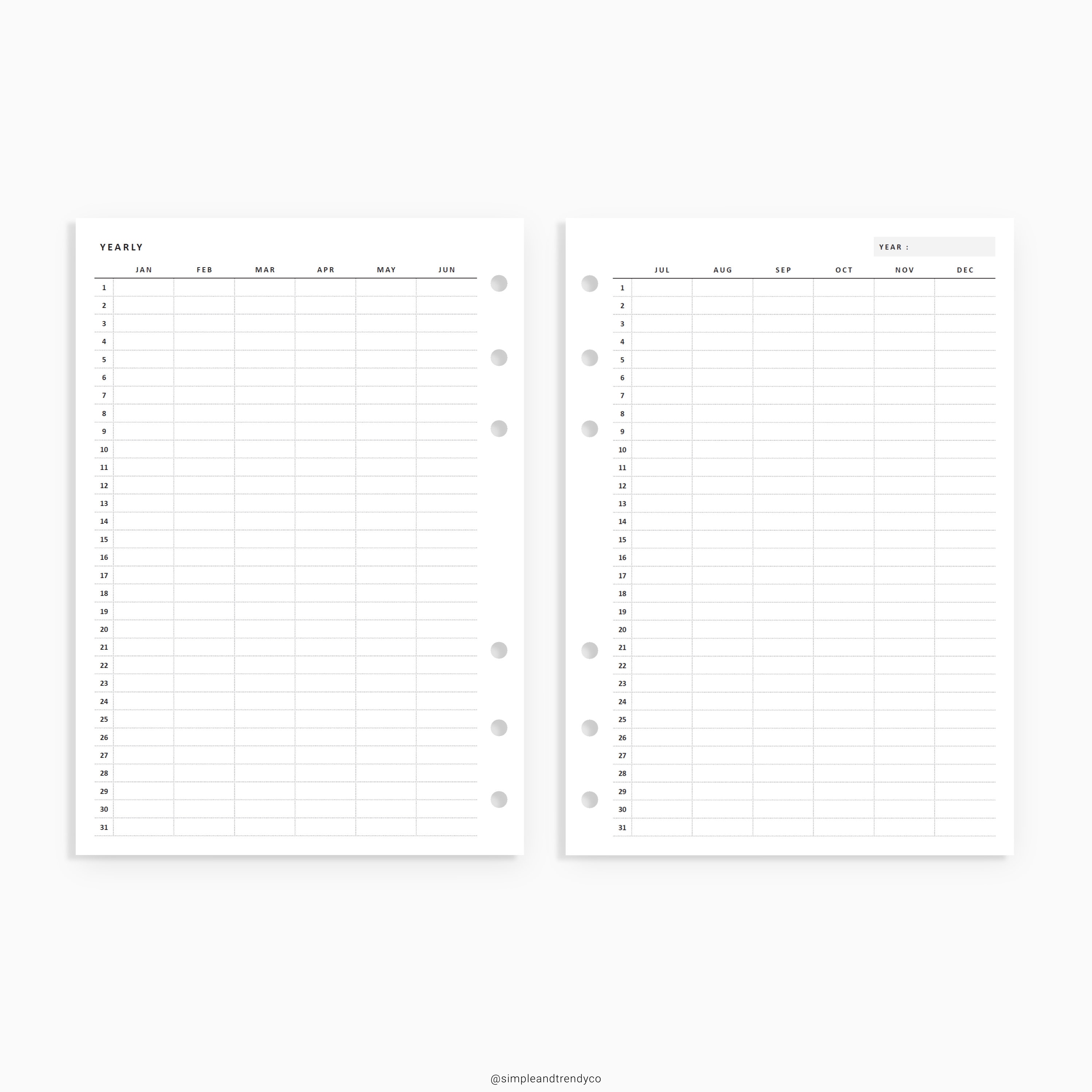 Yearly Vertical Planner 2 Page Personal Wide Printable Yearly | Etsy