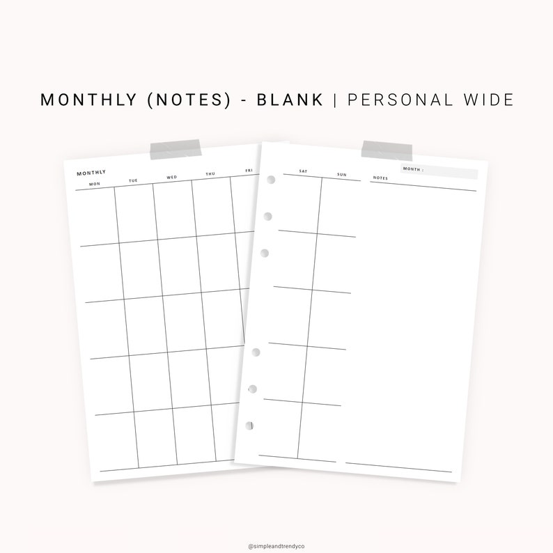 Monthly Planner Printable Personal Wide Undated Monthly Plan | Etsy