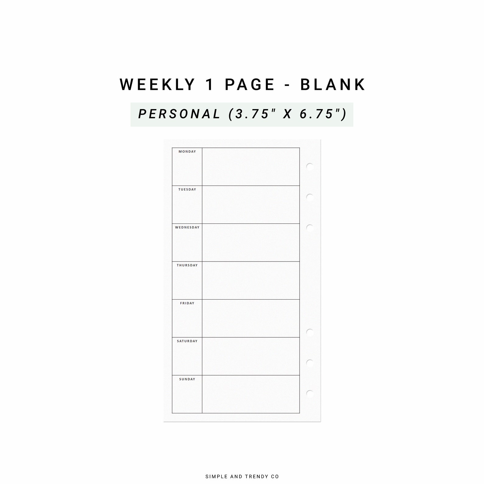 Week on One Page Weekly Planner Pages Printable Personal - Etsy