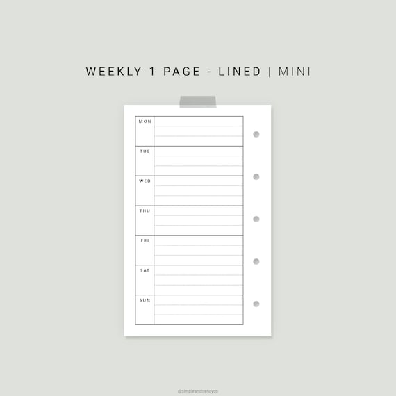 Week on One Page Weekly Planner Pages Mini Size Filofax | Etsy