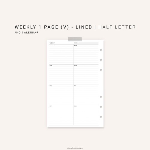 Weekly Planner Half Size Half Letter Inserts Weekly Agenda | Etsy