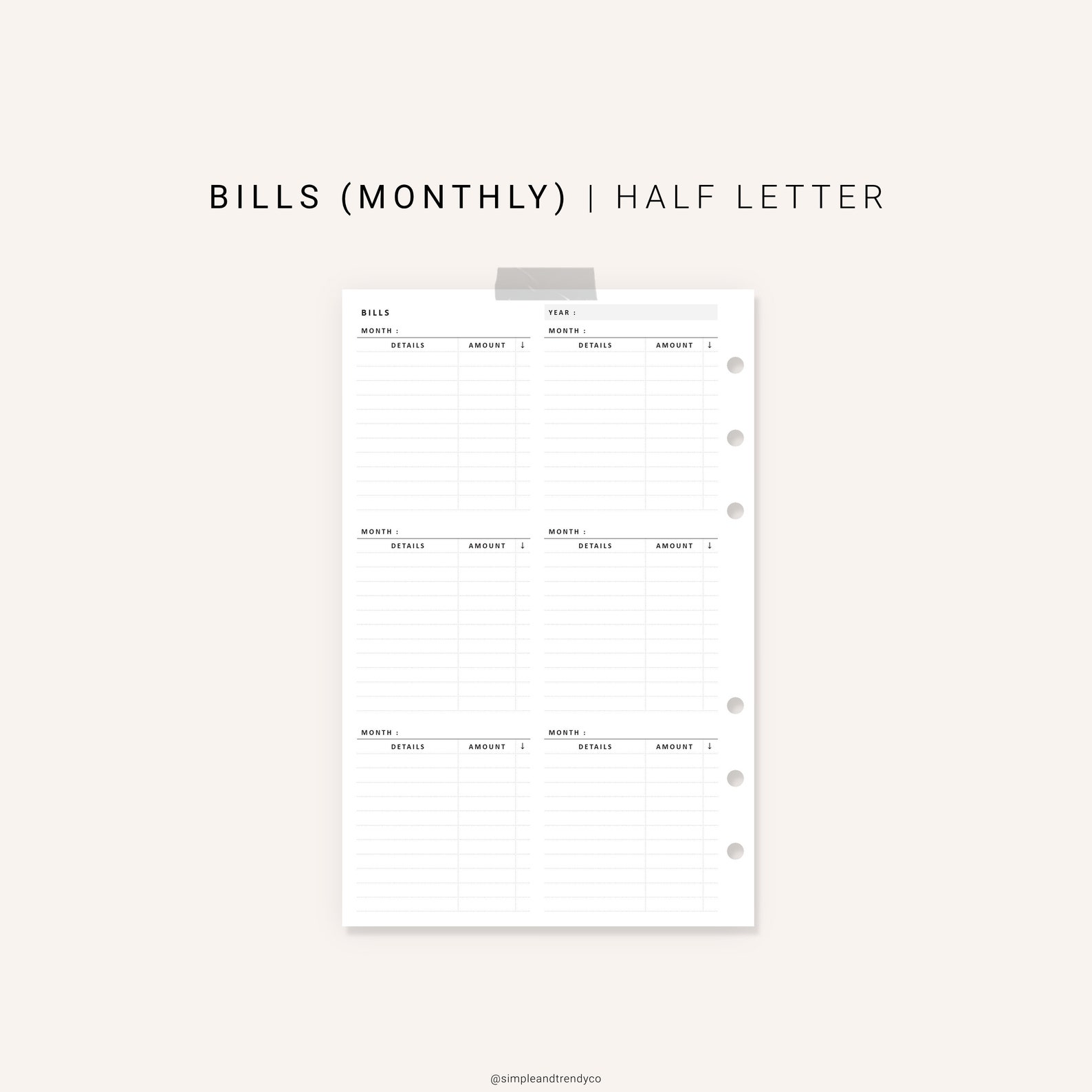 Bill Tracker Printable Half Size Half Letter Inserts Bill | Etsy