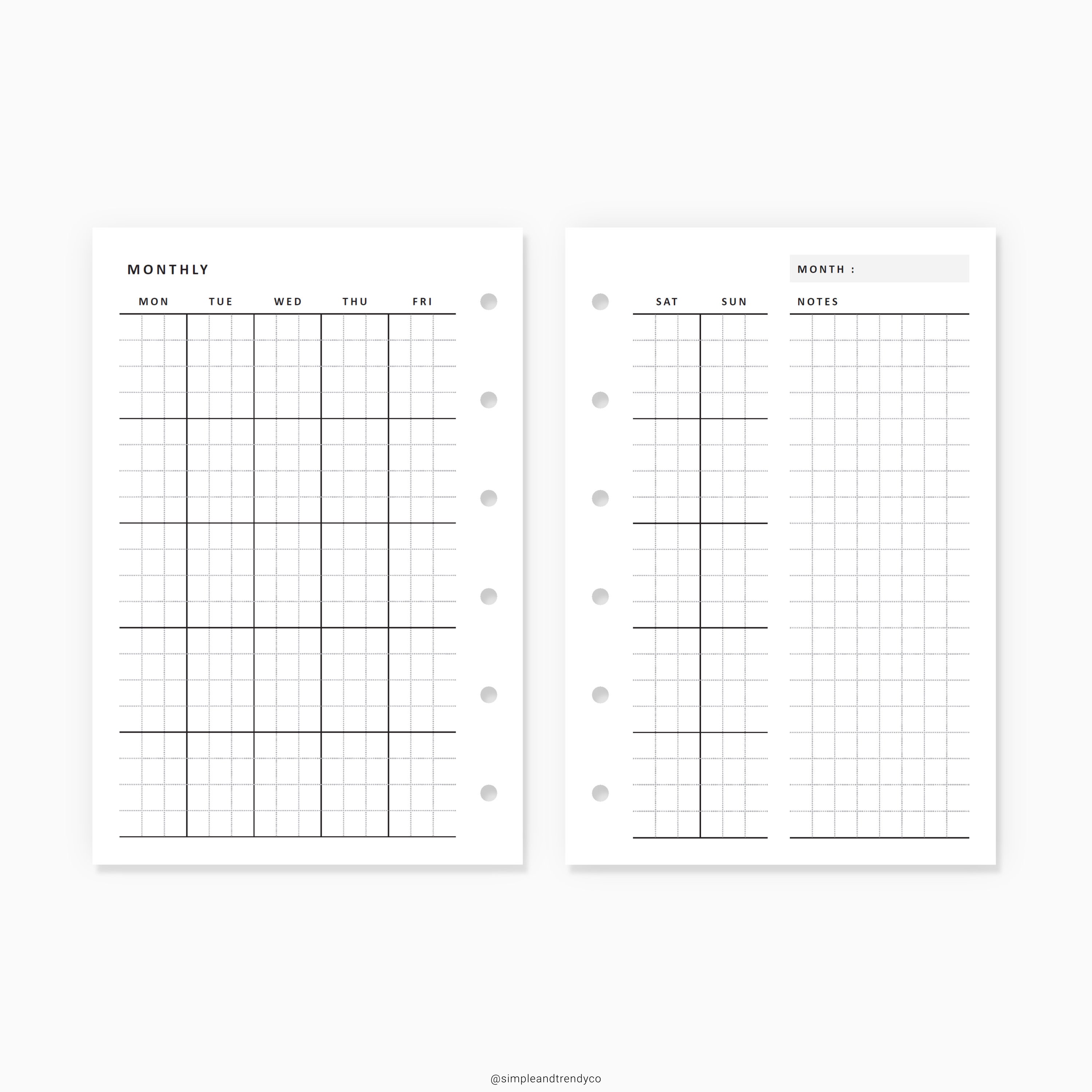 Monthly Planner Printable Pocket size Undated Monthly Plan | Etsy