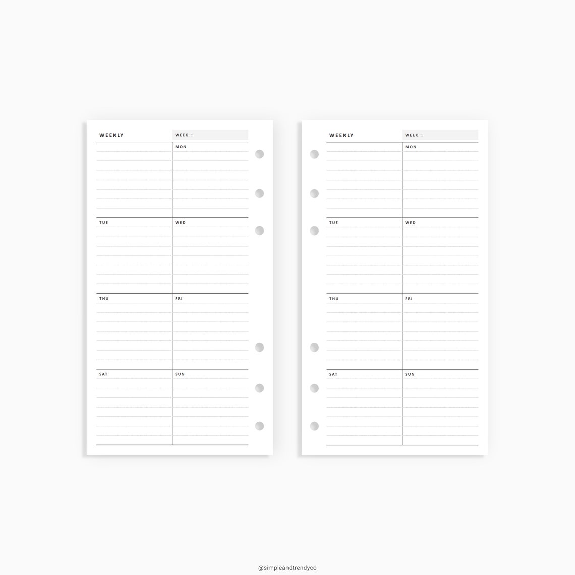 Week on One Page Printable Personal Planner Inserts Weekly 1 | Etsy