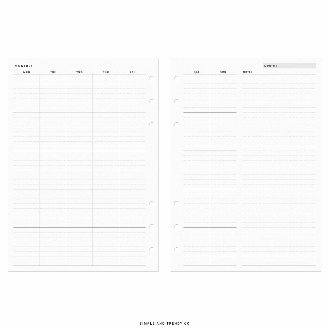 Monthly Planner Printable A5 Planner Inserts Undated Monthly - Etsy