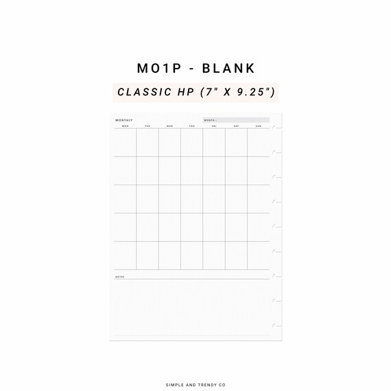 Month on One Page MO1P Happy Planner Classic Undated Monthly - Etsy