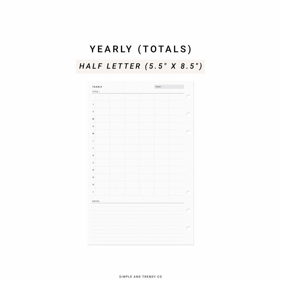 Yearly Totals Tracker Half Size Half Letter Inserts, Finance Tracker ...