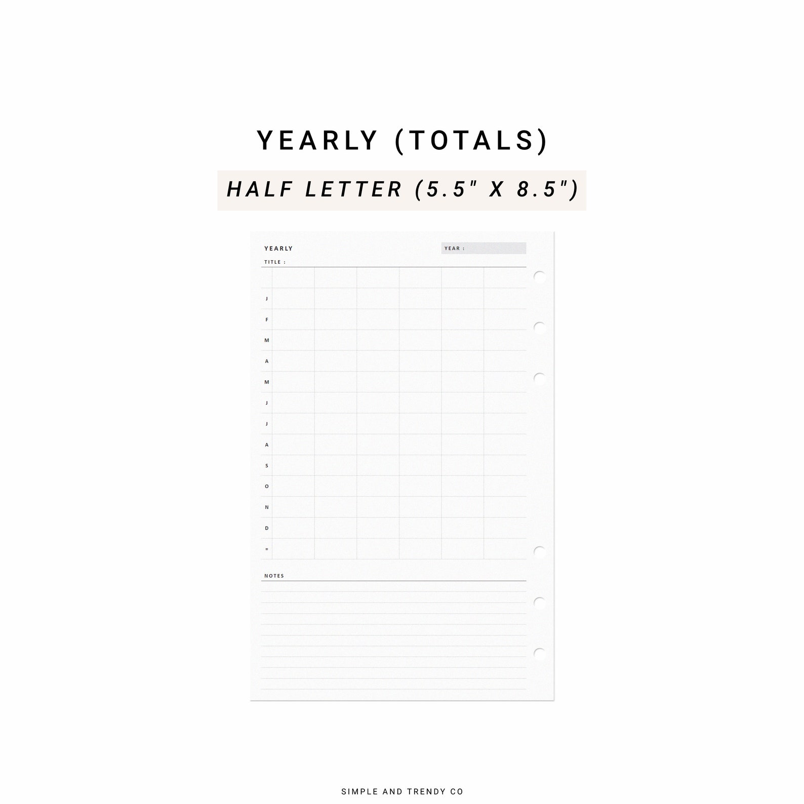 Yearly Totals Tracker Half Size Half Letter Inserts Finance - Etsy