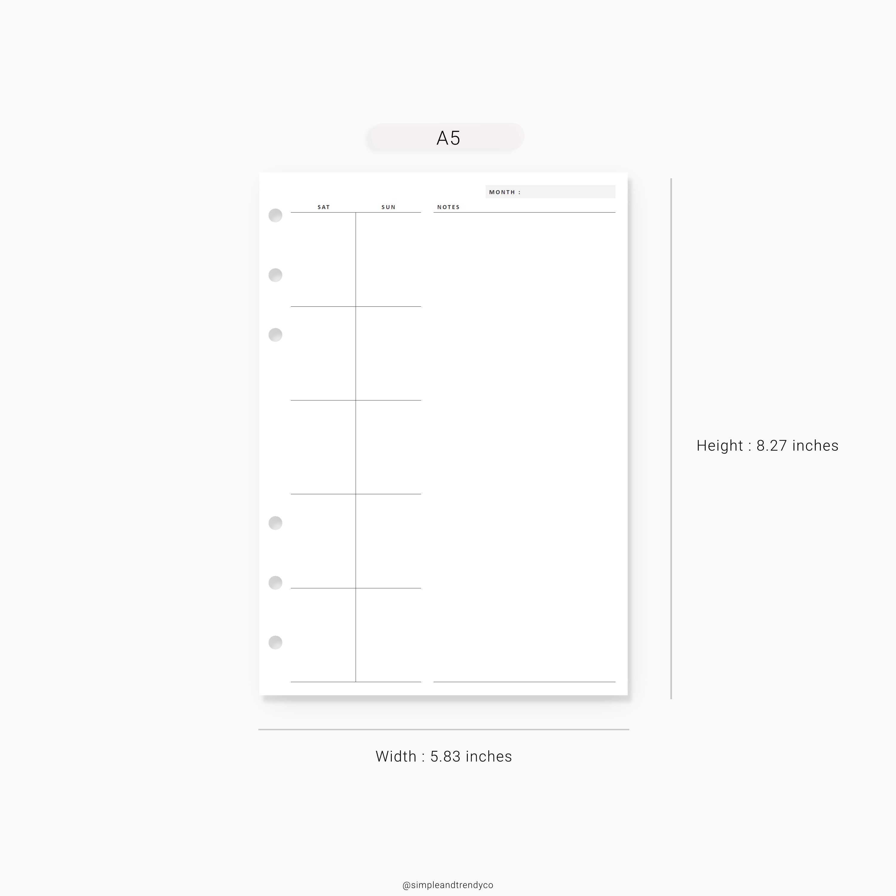 Monthly Planner Printable A5 Planner Inserts Undated Monthly | Etsy
