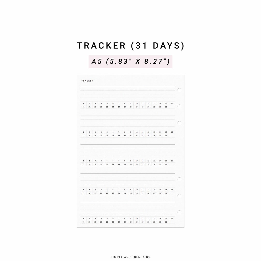 31 Day Challenge Tracker A5 Planner Inserts, Habit Tracker Printable ...