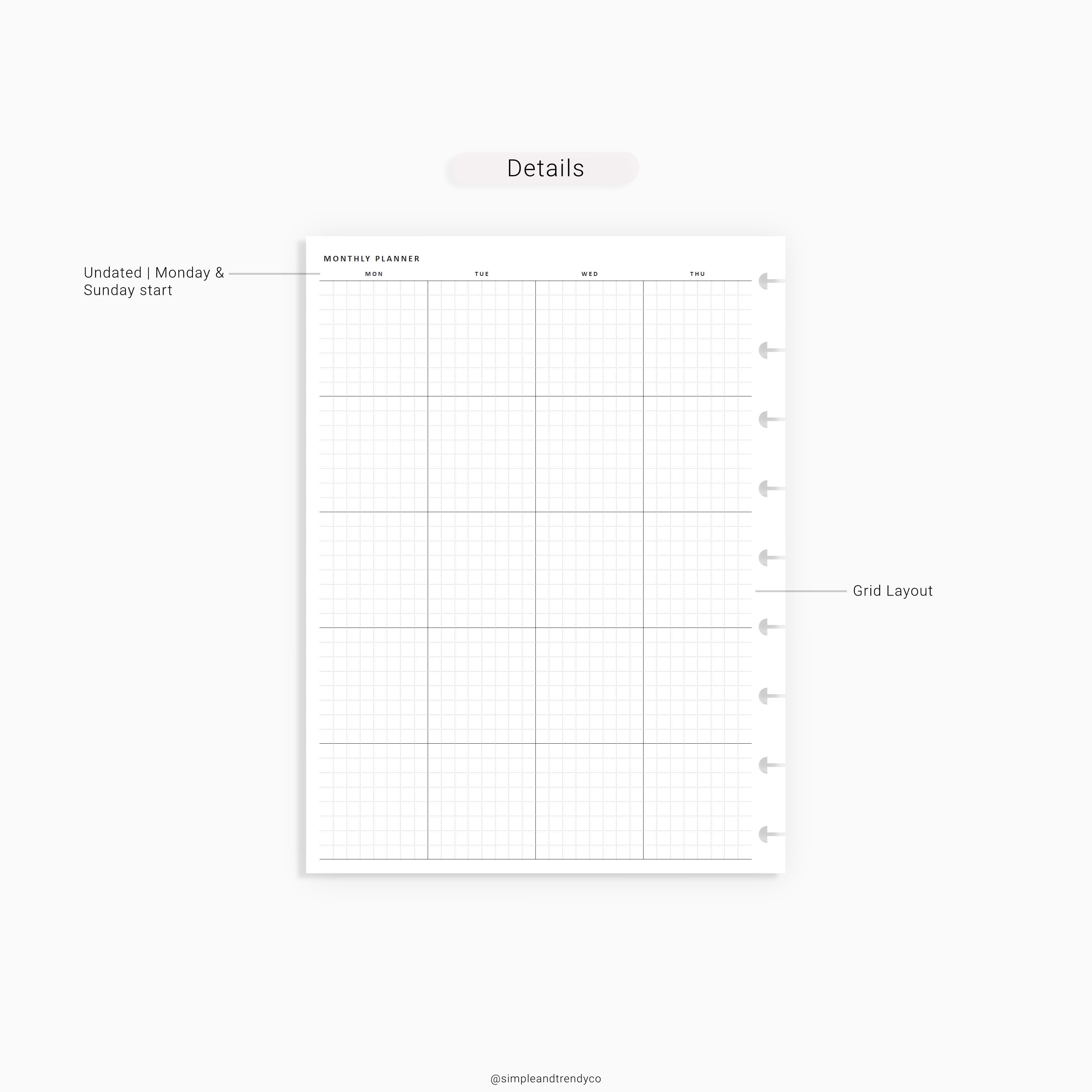 Monthly Planner Printable Minimalist Planner Happy Planner | Etsy