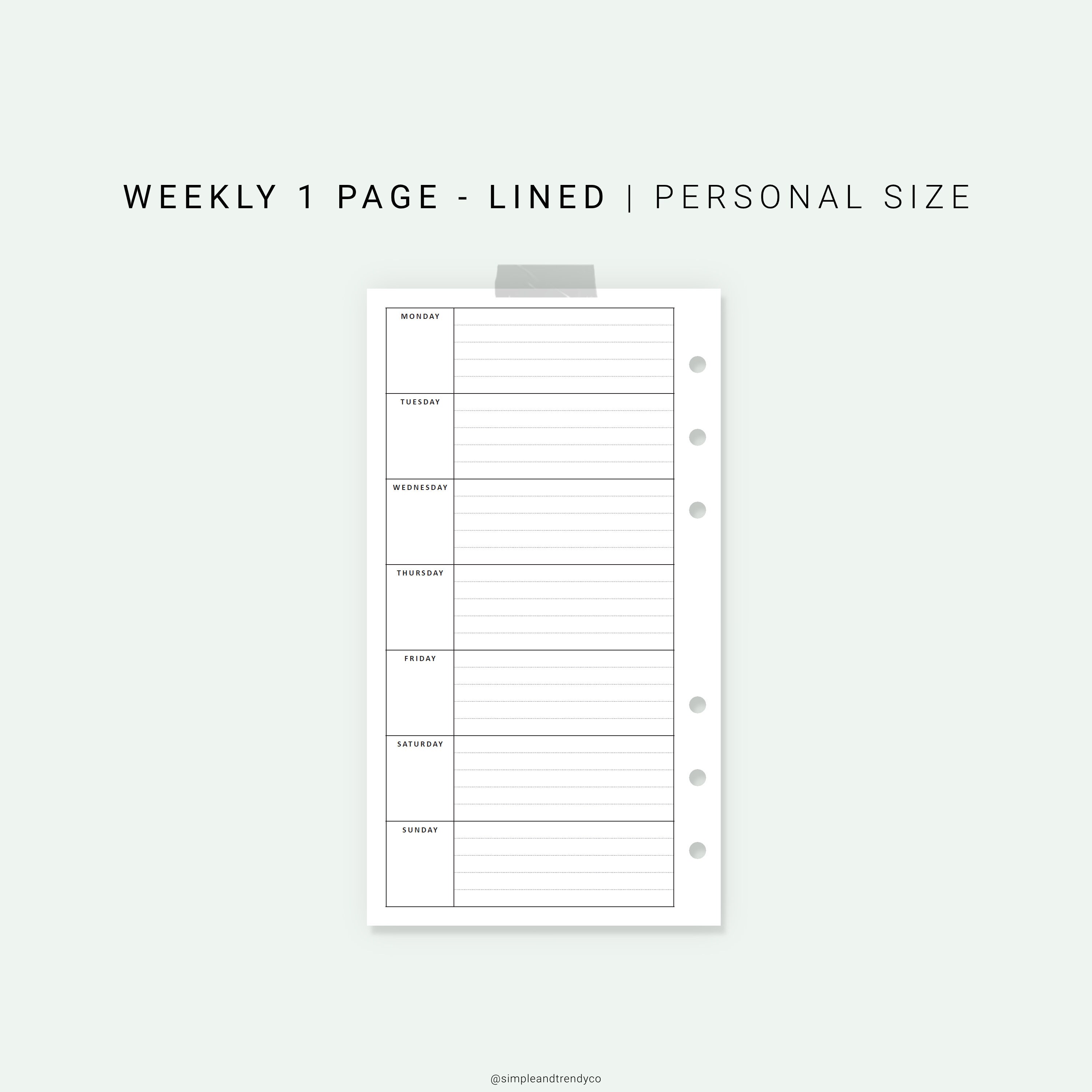 Week on One Page Weekly Planner Pages Printable Personal | Etsy