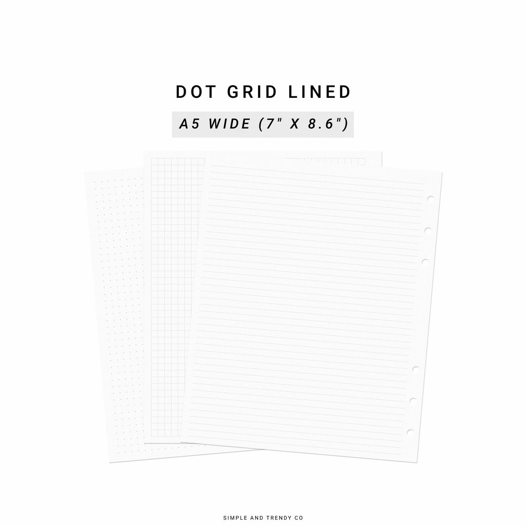 Dot Grid Lined Paper A5 Wide, Printable Writing Paper Blank Notes ...