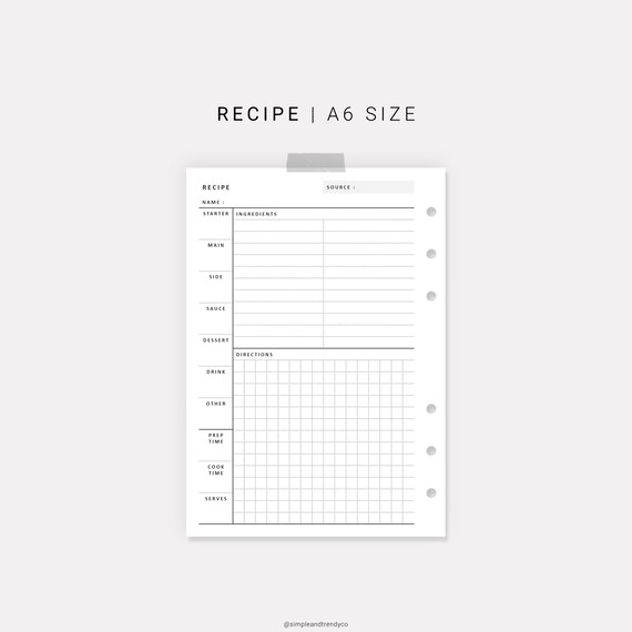 Paper Menu Planner Recipe Template Recipe Page Recipe Journal Recipe ...