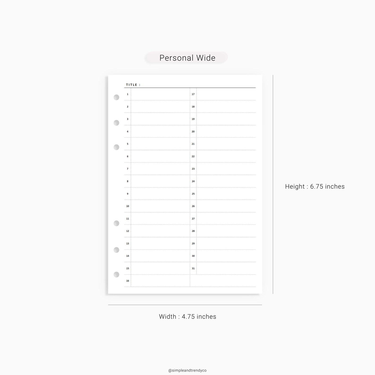 Monthly List 2 Column Personal Wide Printable Month on 1 Page | Etsy