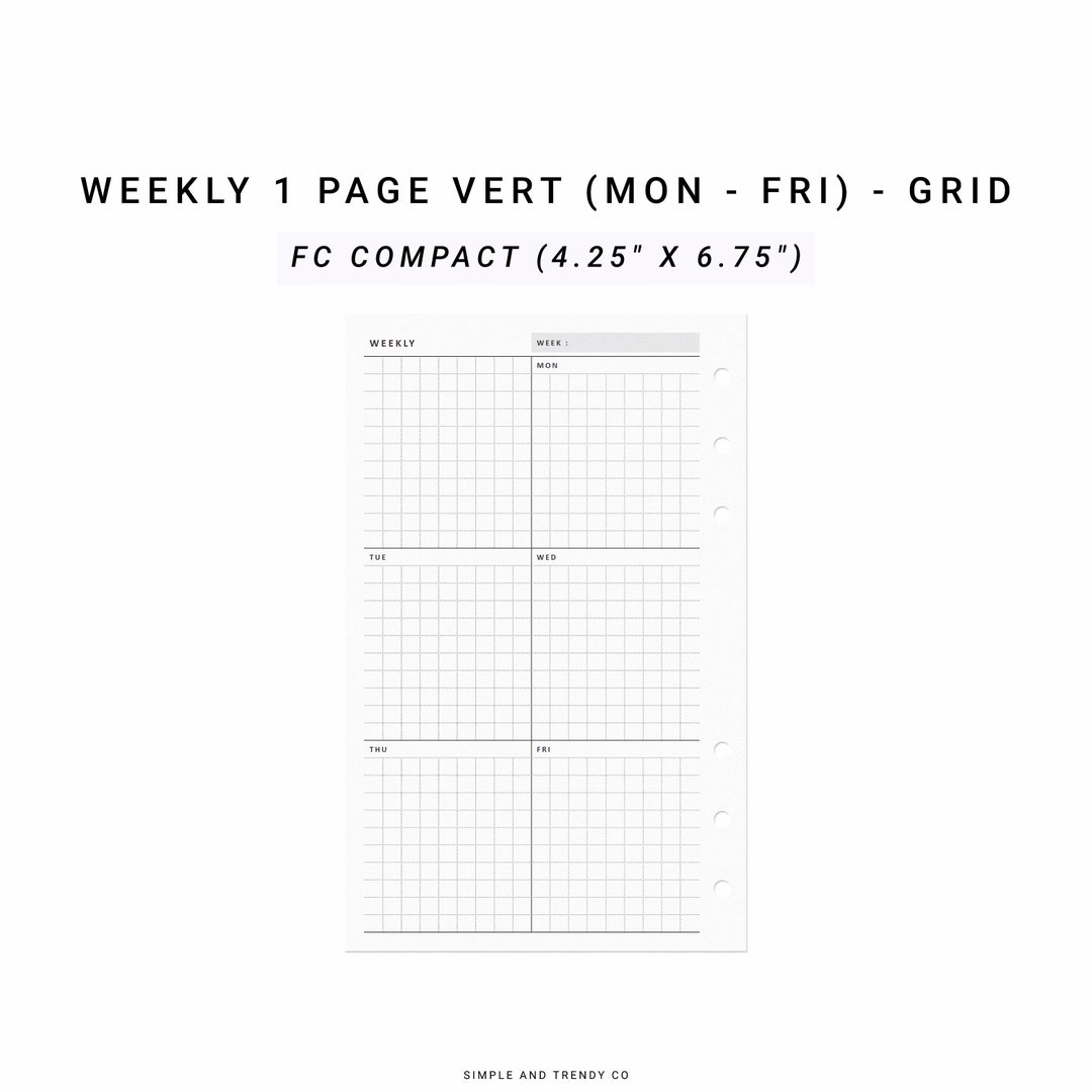 Monday - Friday Work Week, Printable FC Compact, Weekly 1 Page Weekly ...