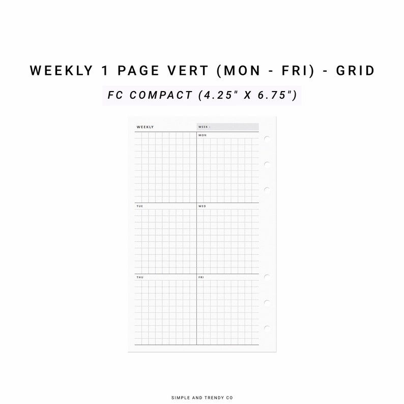 Monday Friday Work Week Printable FC Compact Weekly 1 Page - Etsy
