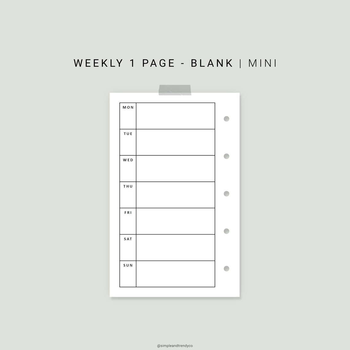 Week on One Page Weekly Planner Pages Mini Size Filofax | Etsy