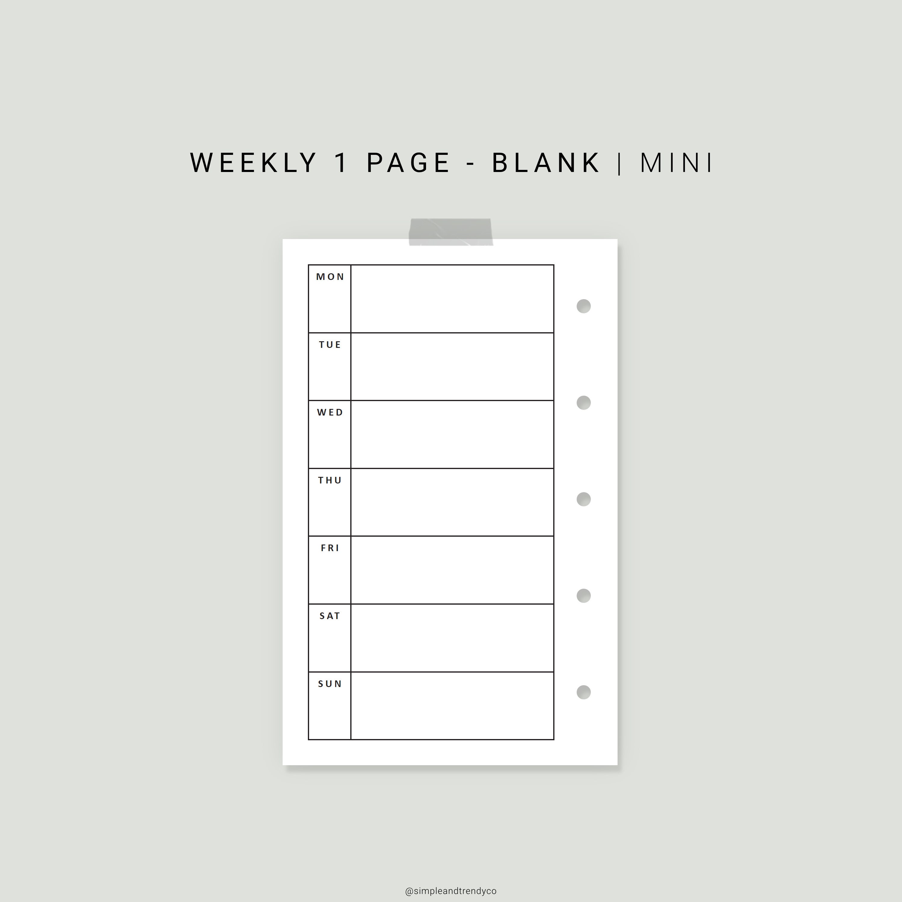 Week on One Page Weekly Planner Pages Mini Size Filofax | Etsy