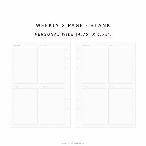 Weekly Planner Personal Wide Weekly Agenda WO2P Printable - Etsy