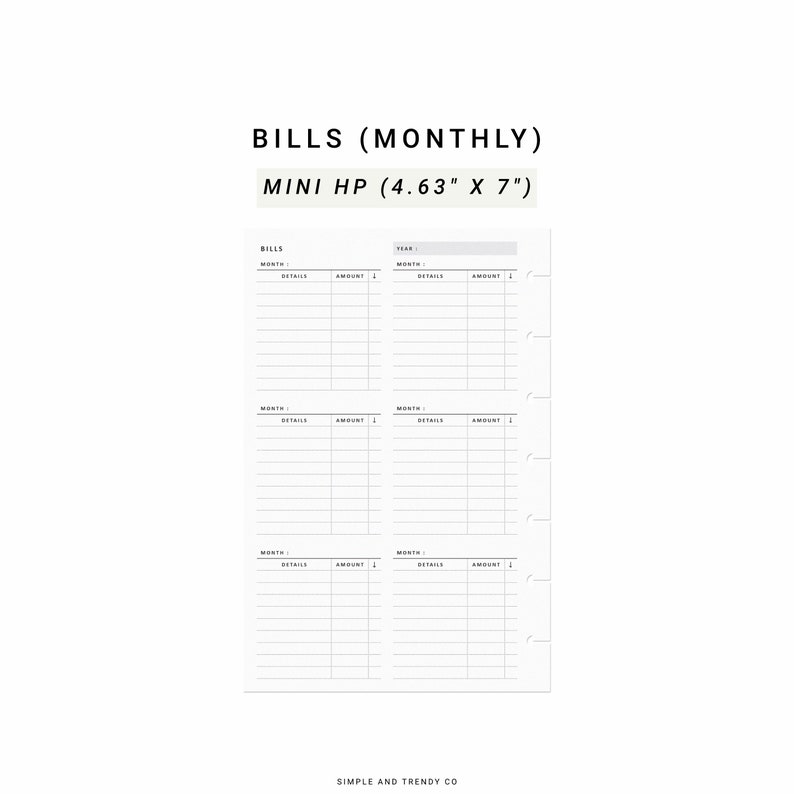 Bill Tracker Printable Happy Planner Mini Bill Organizer Bill - Etsy