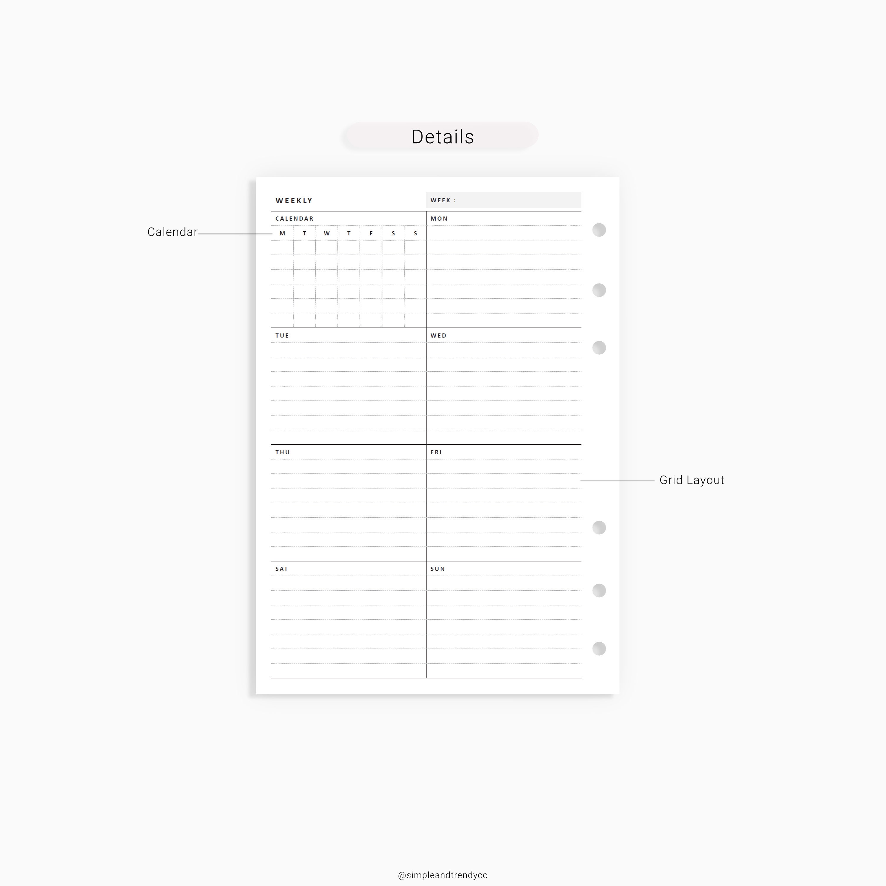 Week on One Page Printable Personal Wide Weekly 1 Page | Etsy