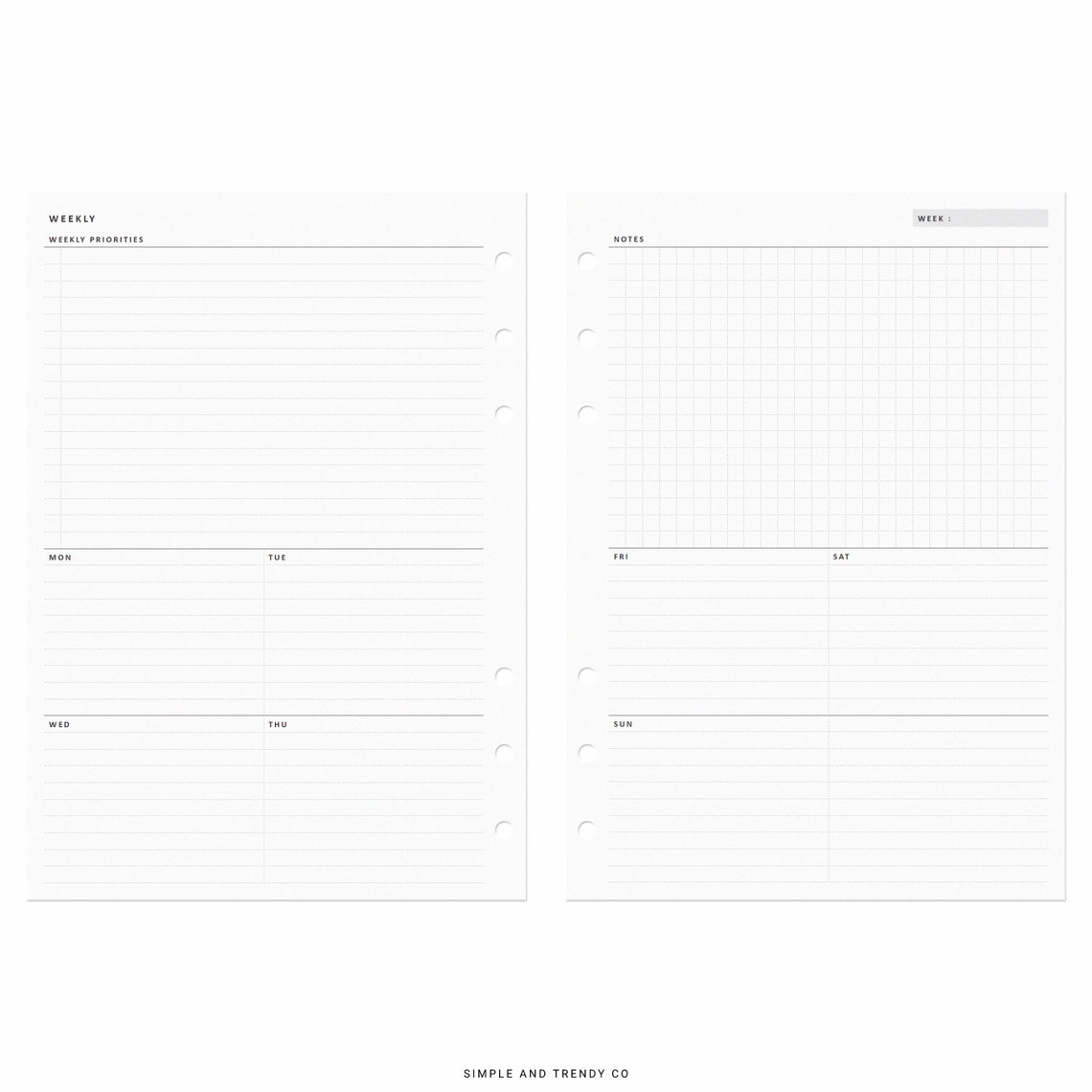 Weekly Planner A5 Planner Inserts Weekly Agenda WO2P - Etsy