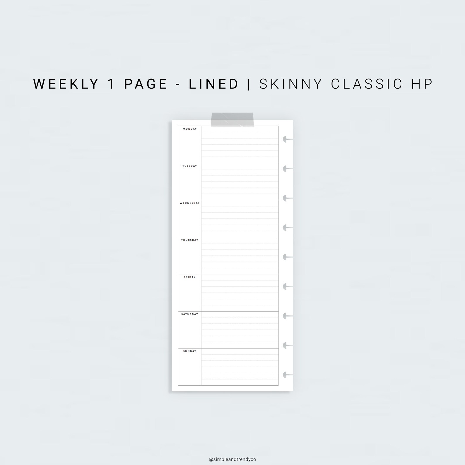 Weekly on One Page Weekly Planner Pages Skinny Classic | Etsy