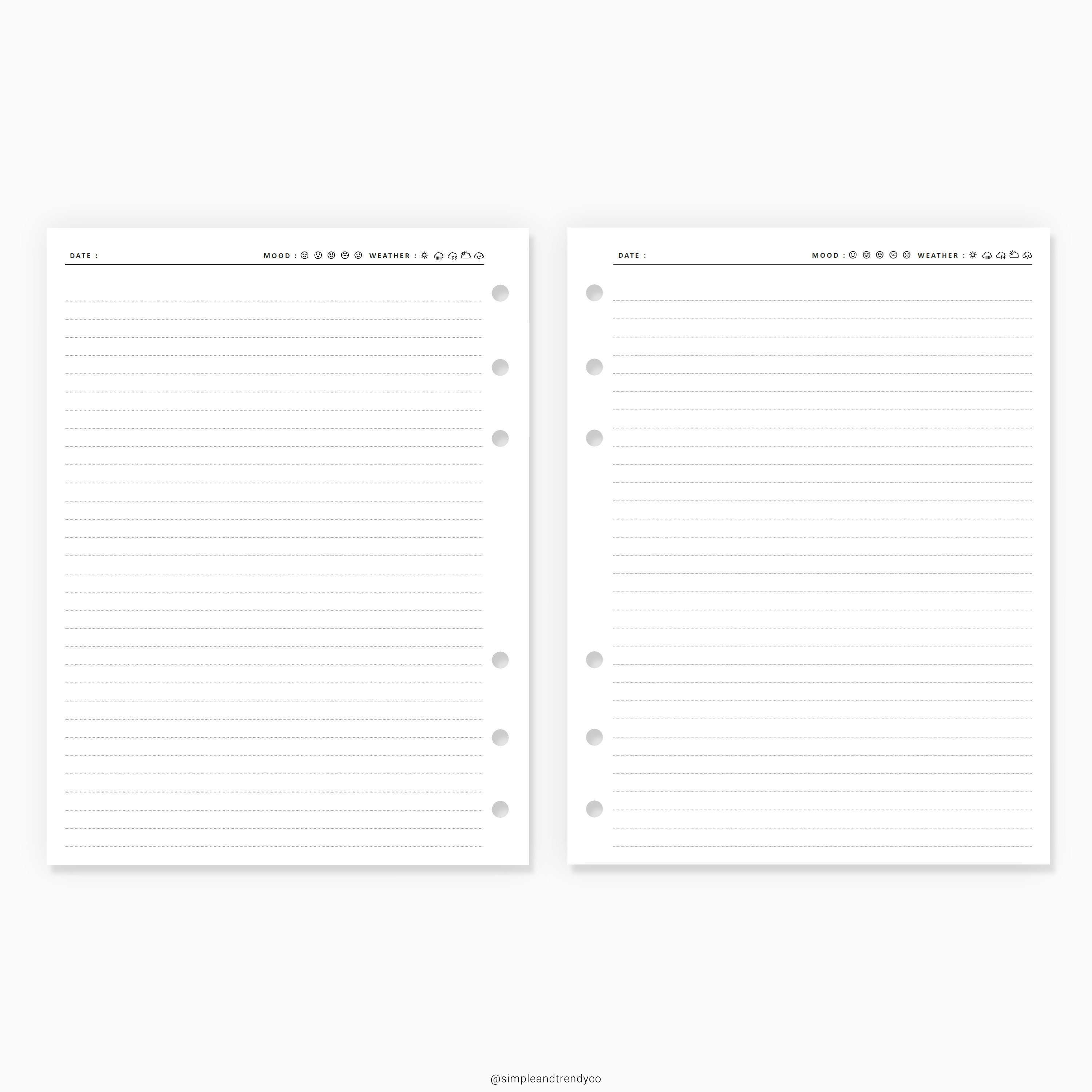 Printable Diary Pages Travel Journal B6 Inserts Writing | Etsy