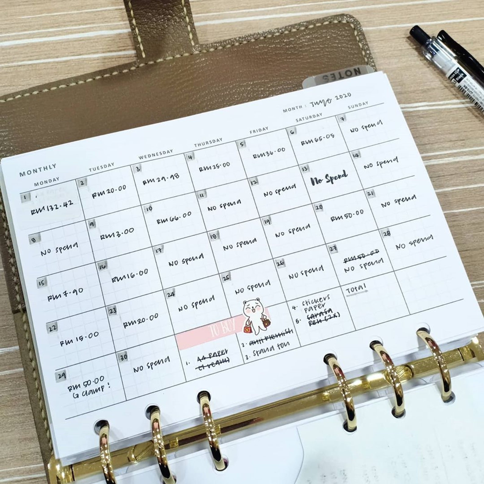 Month on One Page Horizontal Printable MO1P Personal Wide | Etsy