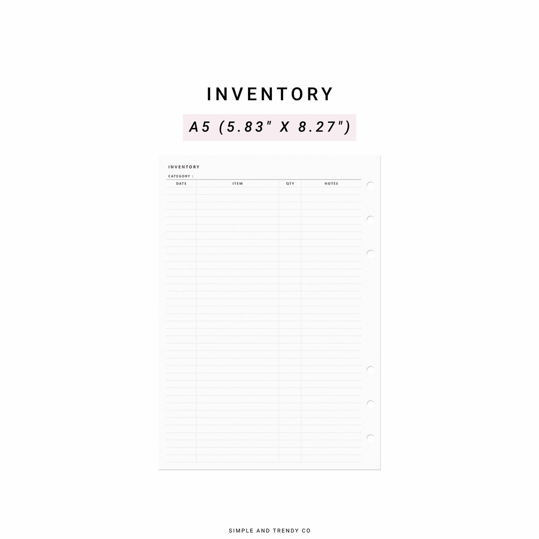 Inventory Tracker Printable A5 Planner Inserts, Inventory List ...