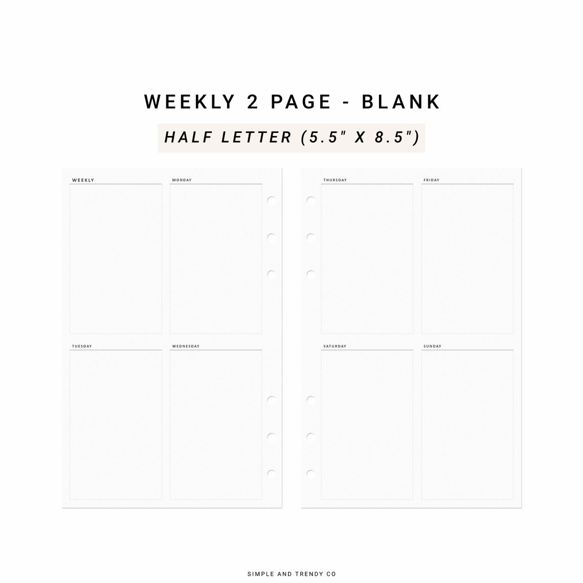Week on 2 Two Pages Half Size Half Letter Inserts Weekly - Etsy