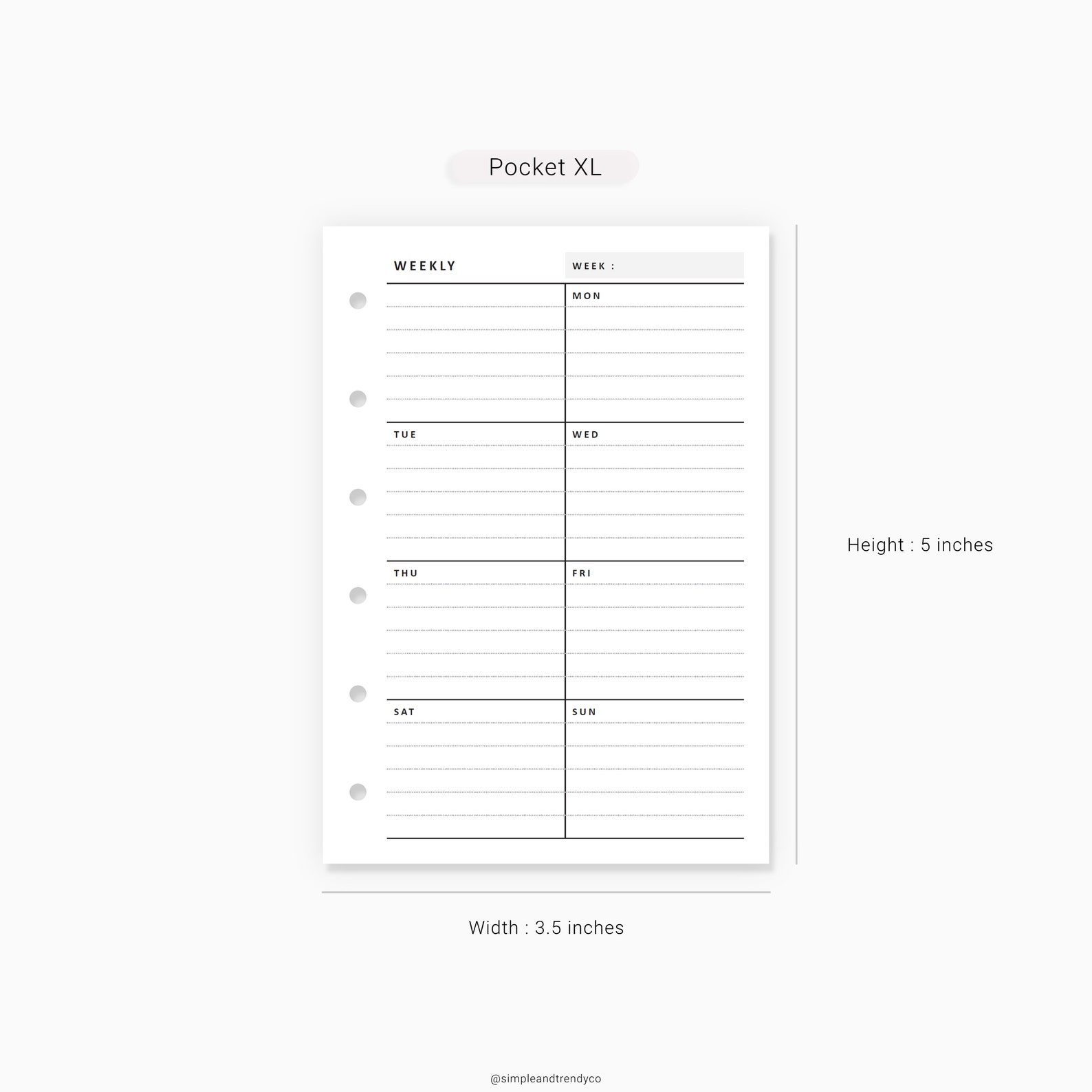 Week on One Page Printable Pocket XL Weekly 1 Page Vertical | Etsy