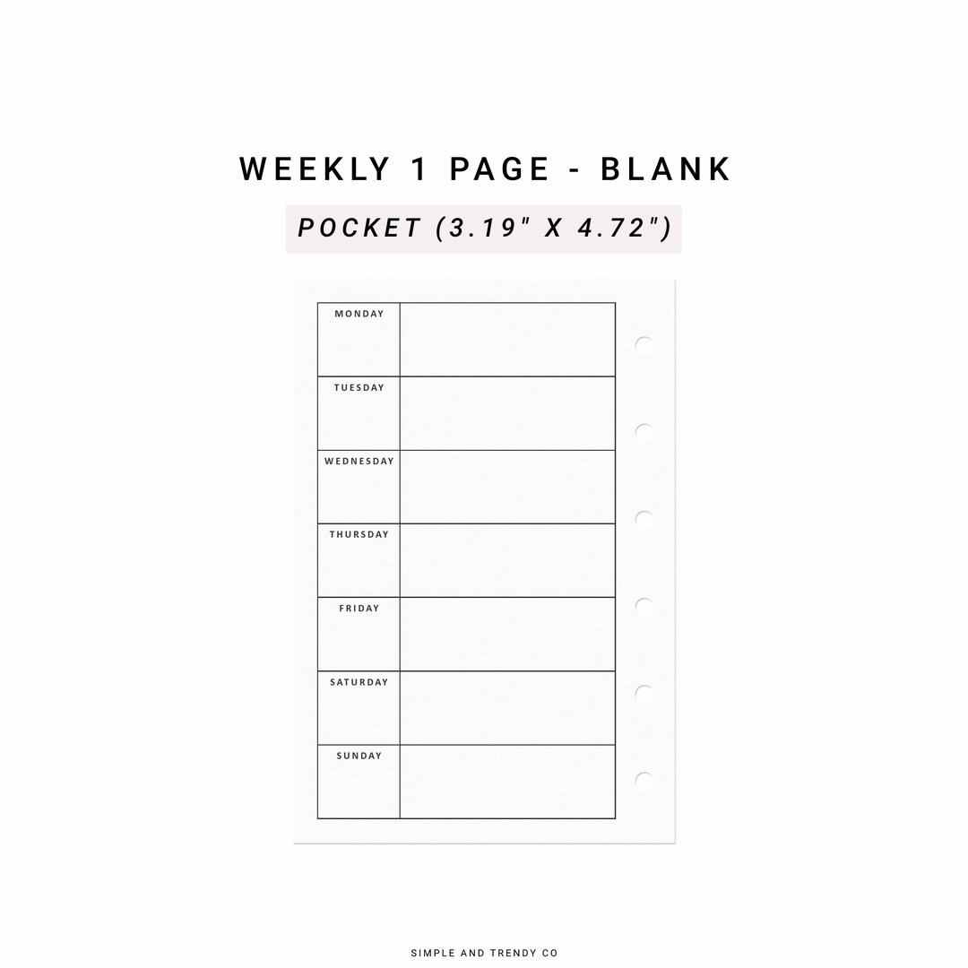 Week on One Page, Weekly Planner Pages, Printable Pocket Size, Weekly ...