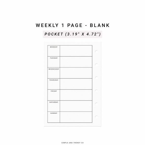 Week on One Page Weekly Planner Pages Printable Pocket Size - Etsy