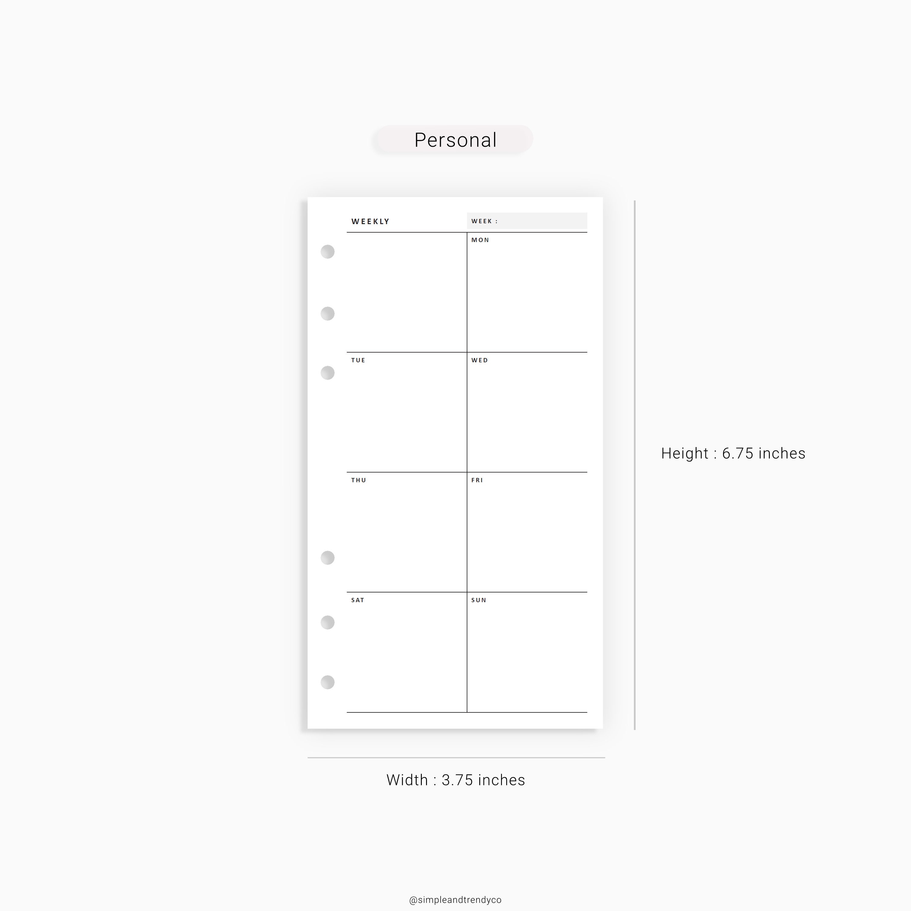 Week on One Page Printable Personal Planner Inserts Weekly 1 | Etsy