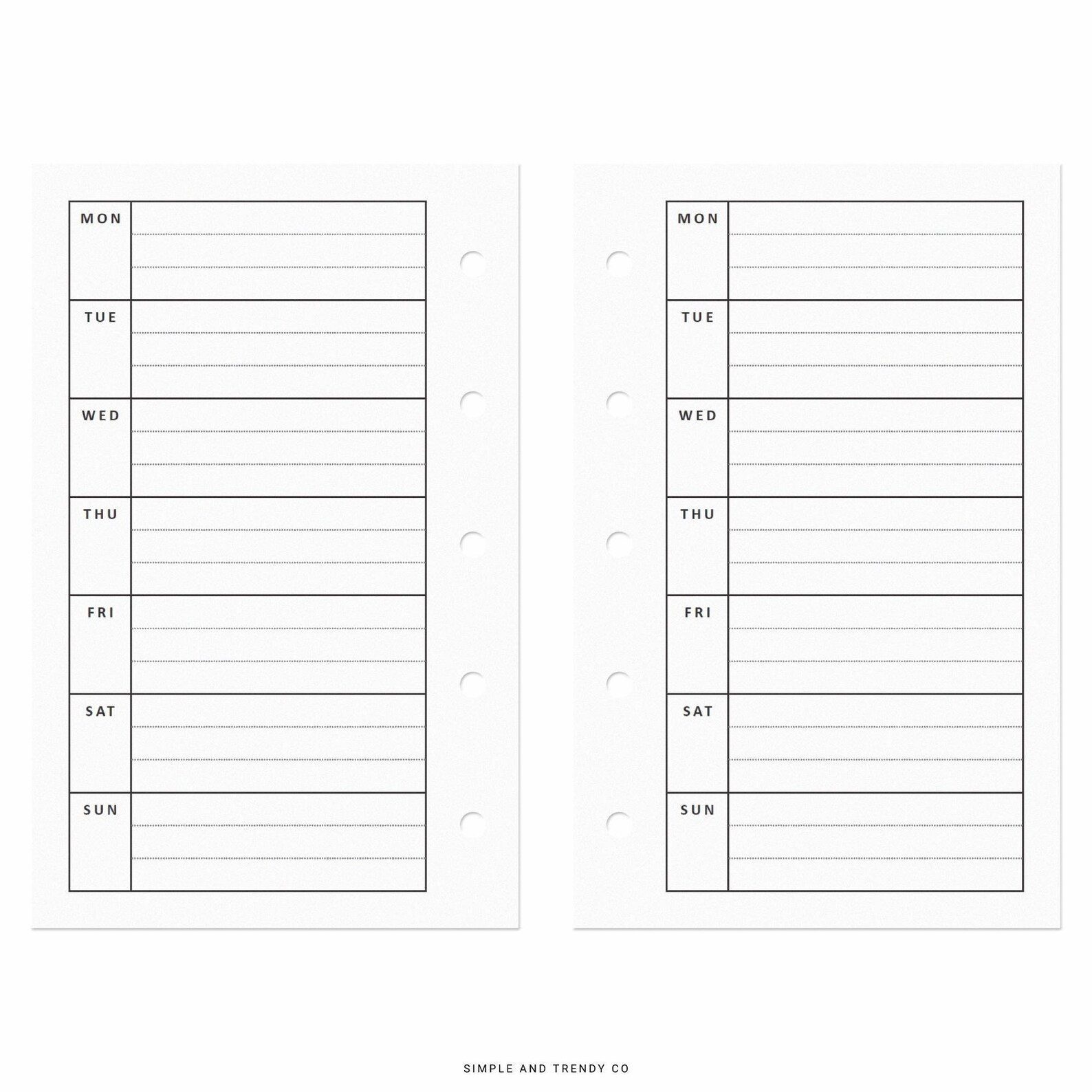 Week on One Page Weekly Planner Pages Mini Size Filofax - Etsy